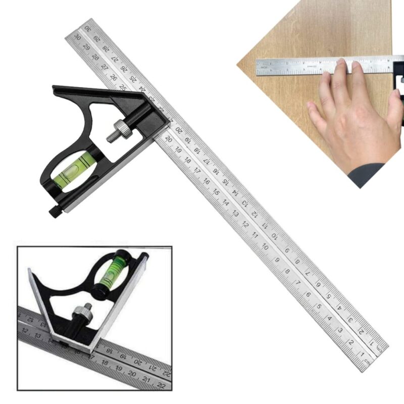 12″ Adjustable Combination Angle Ruler with Bubble Level – Precision 45 ...