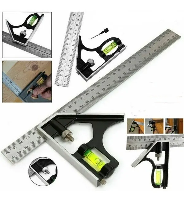 12″ Adjustable Combination Angle Ruler with Bubble Level – Precision 45 ...